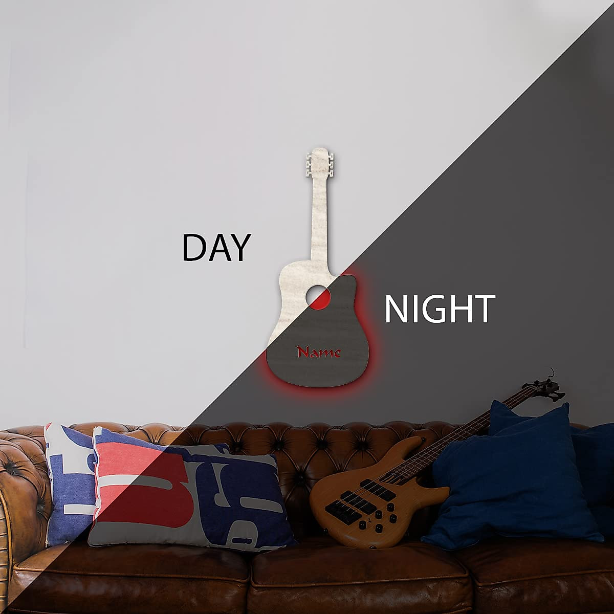 Personalized Unique LED Wall Hanging Guitar Light – Personalized with Name for Music Fans, Men, Women, Music Teacher - Guitar Player Gifts