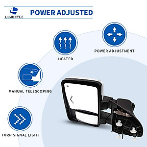 LUJUNTEC Tow Mirrors Replacement fit for 2003-2007 For F250 For F350 For F450 For F550 Super Duty Series Pickup Towing Mirrors Driver and Passenger Side Power Heated LED Turn Signal Light