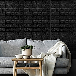 Art3d 30Pcs 3D Brick Wallpaper in Black, faux Foam Brick Wall Panels Peel and Stick, Waterproof for Bedroom, Living Room, and Laundry Decor (43.5Sq.Ft)