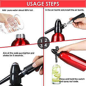 Kawlity Soda Siphon Sparkling Water Homemade DIY Drink Maker Innovative Aluminum Durable Red with Capacity of 1 Liter Seltzer for Home Kitchen Bar Club