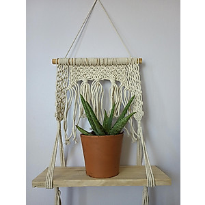 Kamal Brands -Handmade Macrame Wall Hanging Shelf with Tassels and Wooden Plank
