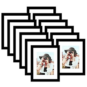 Picrit 8.5x11 Picture Frame Set of 12, Display 6x8 with Mat or 8.5 x 11 Without Mat, Photo Frames for Wall Mounting or Table Top Display, Black.
