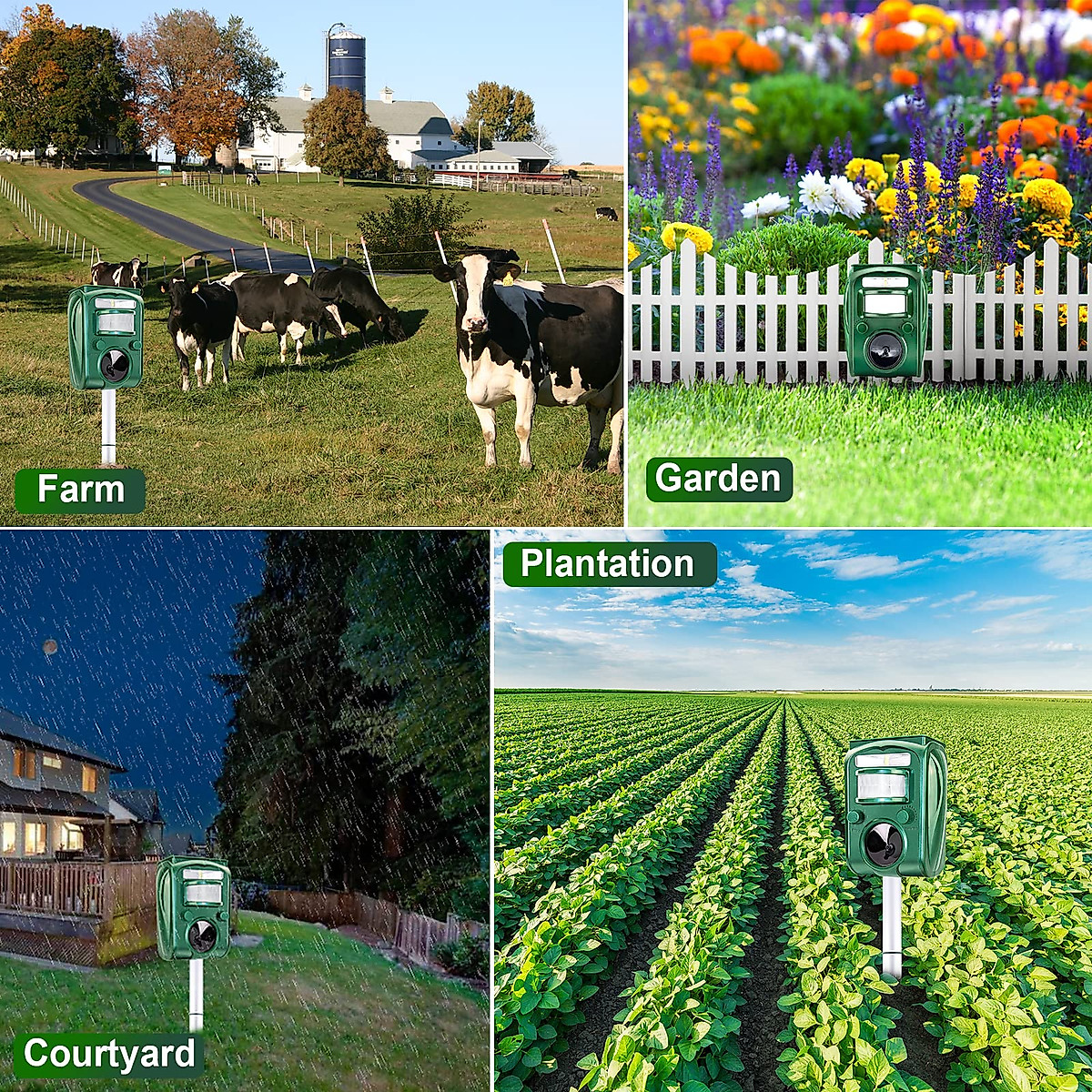 Ultrasonic Animal Repeller Outdoor Solar Animal Repellent with Motion Sensor Cat Repellent Outdoor Waterproof to Repel Dog Raccoon Fox Rabbit Deer Coyote Squirrel Skunk Repellent