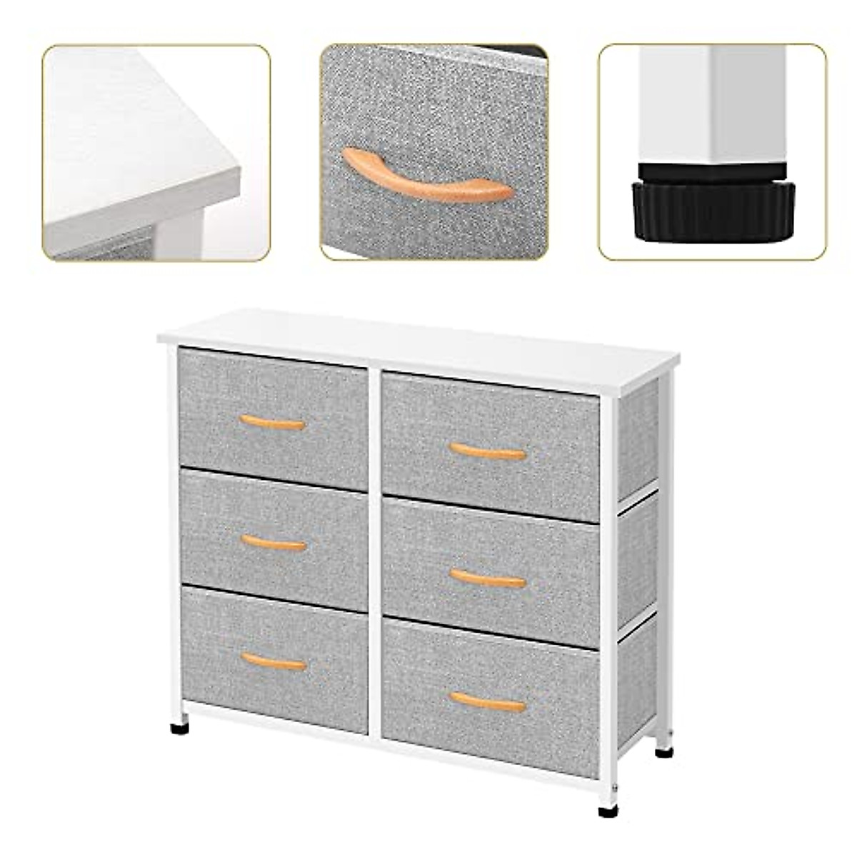 AZL1 Life Concept 6 Drawers Fabric, Tower Dresser for Bedroom, Hallway, Nursery, Entryway, Closets, Sturdy Metal Frame, Wood Tabletop, Easy Pull Handle, Light Grey