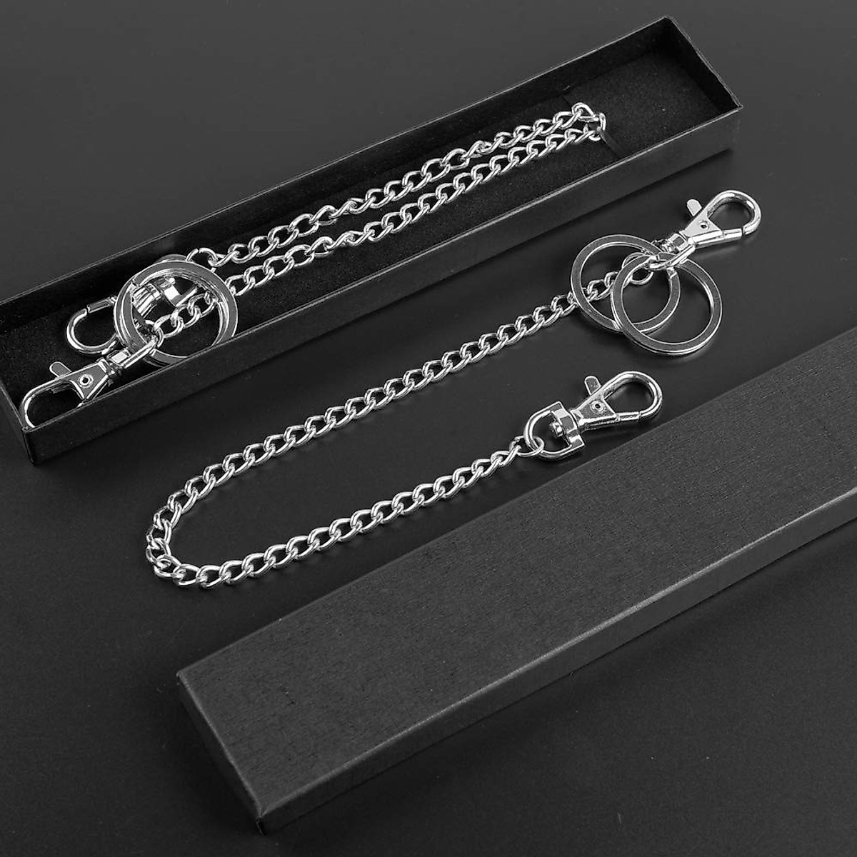 Wallet Chain, Teskyer 18" Silver Keychain with Both Ends Lobster Clasps and Extra 2 Rings for Keys, Wallet, Jeans Pants, Belt Loop, Purse Handbag-Silver