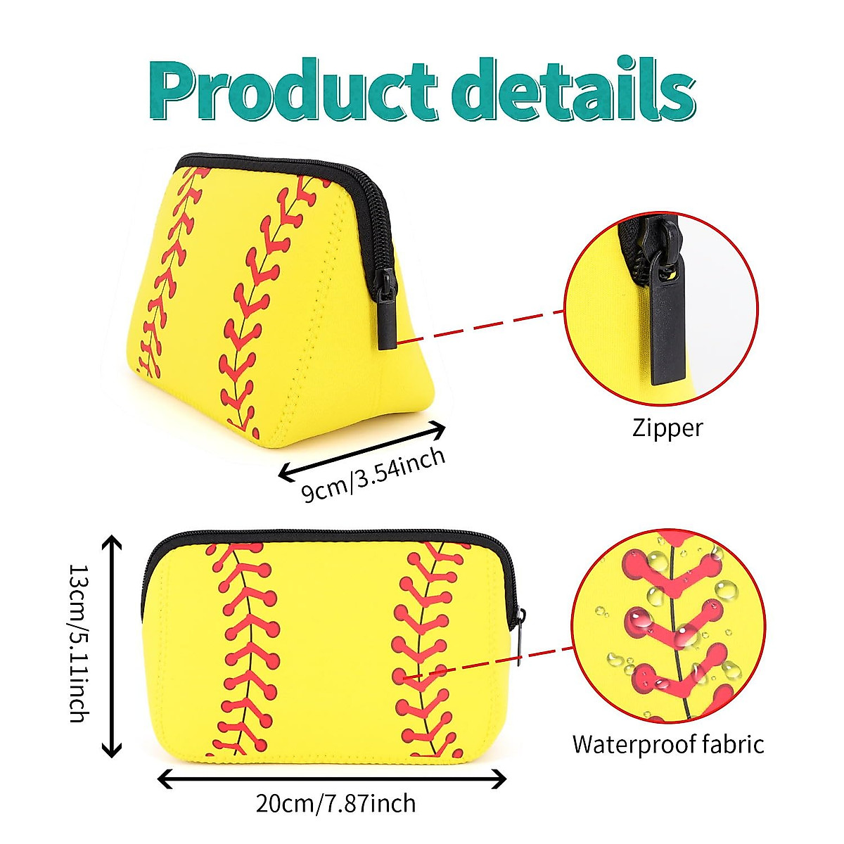 AJLTPA Cosmetic Bag Waterproof Neoprene Zipper Pouch Travel Portable Toiletry Makeup Bags Organizer Case for Women and Girls, Teen Girl Team Player Mom Coaches, Softball