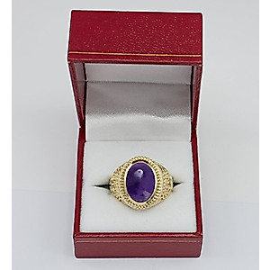 Religious Jewelry by LABLINGZ 14K Yellow Gold Jerusalem Cross Purple Amethyst Cabochon February Birthstone Ring (10.5)