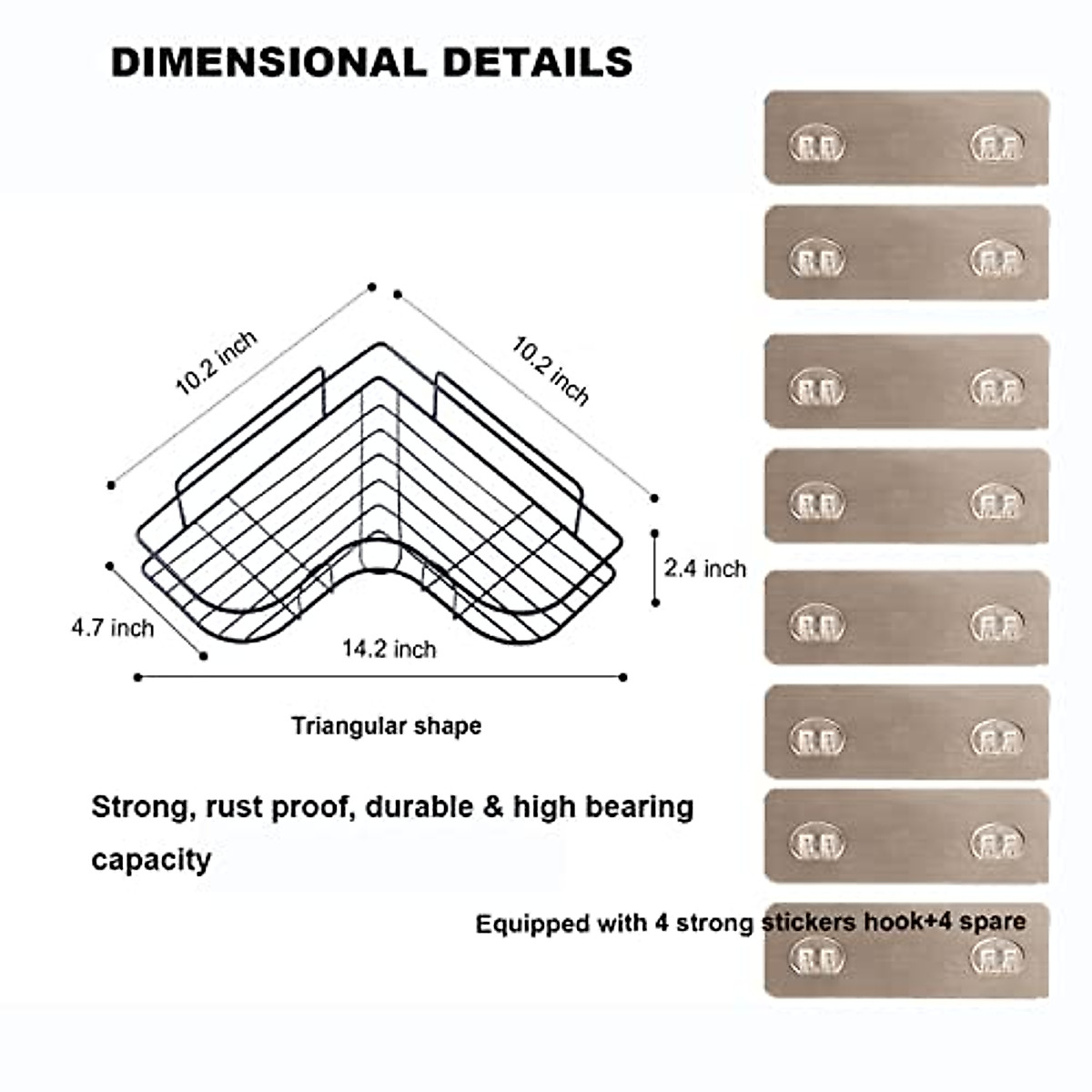 Corner Shower Caddy, 2 Packs Bathroom Shelf Tripod Wall Mounted Shower Corner Organizer Shelves(Punch Free), Shower Storage Rack for Bathroom/Dorm/Kitchen