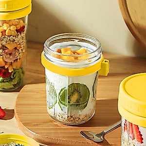 Cadamada Mason Jars 16 oz with Lids, Overnight Oats Containers with for Oatmeal, Pudding, Yogurt,Salad Dressing Containers,Cereal Meal Prep Containers,DIY Gifts, Wedding, Party(12pcs)