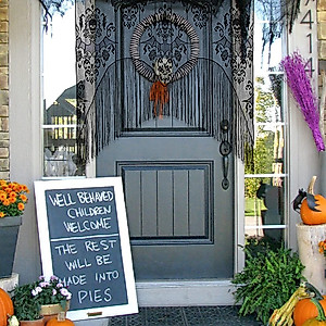 ZeeDix 2 Pcs Halloween Lace Bat Window Curtain- Black Fireplace Mantles Scarf, Door Curtain and for Halloween Home Party Decorations, Halloween Party Supplies