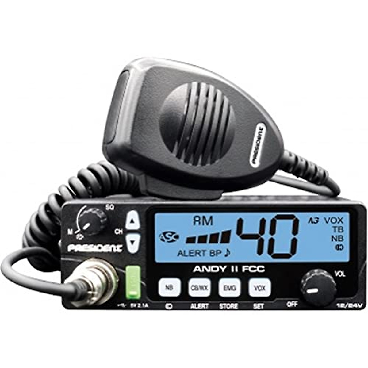 President Electronics ANDYII Cb Radio 12/24v 7clr Disp Usb Compact
