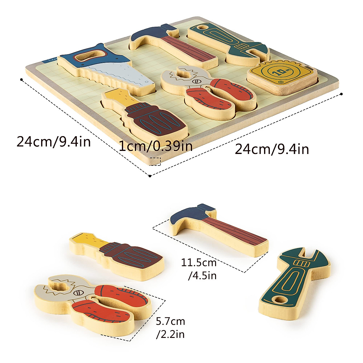 TOGELIN Wooden Puzzles for Toddlers 1-3, Baby Puzzles, Montessori Toys for Kids, Preschool Learning Toys for Boys and Girls-Animal & Tool