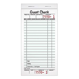 Adams Guest Check Pads, Single Part, Perforated Guest Receipt, 3-2/5" x 6-1/4", 50 Sheets per Pad, 10 Pack (525SW), White