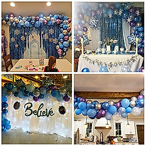 Snowflake Balloon Garland Arch Kit 94Pcs Frozen Birthday Party Decorations Metallic Blue Purple Silver Snowflake Foil Balloon for Winter Wonderland, Christmas, Holiday, Baby Shower, Snow Princess Girl
