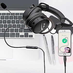 RUKUHOT Boom Mic Cable for Gaming Headsets,Microphone Audio Cable Mute Volume Control for Playstation PS4 or Xbox One Controller, PC,3.5mm Jack Gaming Headphone Mic-Black