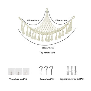 MACAJICHO Stuffed Animal Hammock, Toy Hammock Stuffed Animal Net with Macrame, Kids Toy Organizer Hanging Net for Stuffed Animals Boho Decor for Kids Room, Play Room, Bedroom