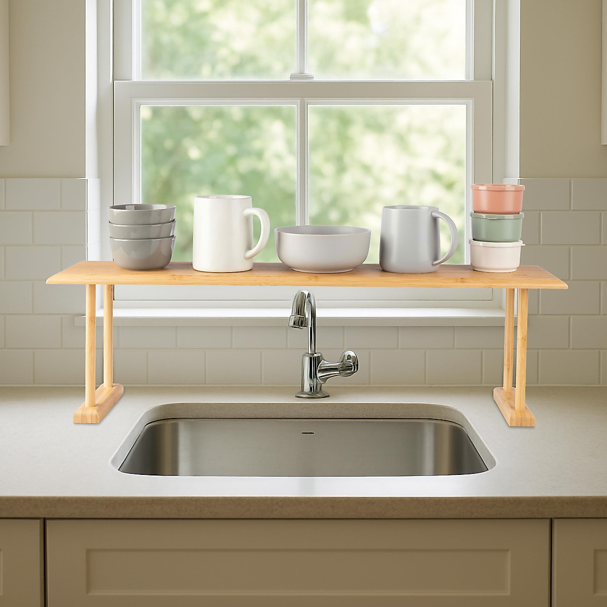 Lavish Home Bamboo Sink Shelf-Countertop Organizer for Kitchen, Bathroom, Bedroom, Office-Space Saving Storage for Soap, Sponges, Cleaners and More