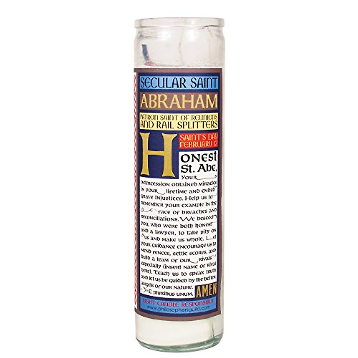 Abraham Lincoln Secular Saint Candle - 8.5 Inch Tall Glass Prayer Votive - Made in The USA