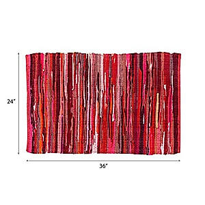 100% Cotton Rag Rug 24x36 - Multicolor Chindi Rug - Hand Woven & Reversible for Living Room Kitchen Entryway Rug - Red