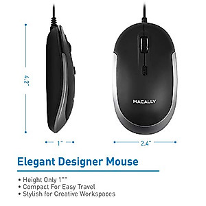 Macally Silent Wired Mouse - Slim & Compact USB Mouse for Apple Mac or Windows PC Laptop/Desktop - Designed with Optical Sensor & DPI Switch - Simple & Comfortable Wired Computer Mouse (Space Gray)