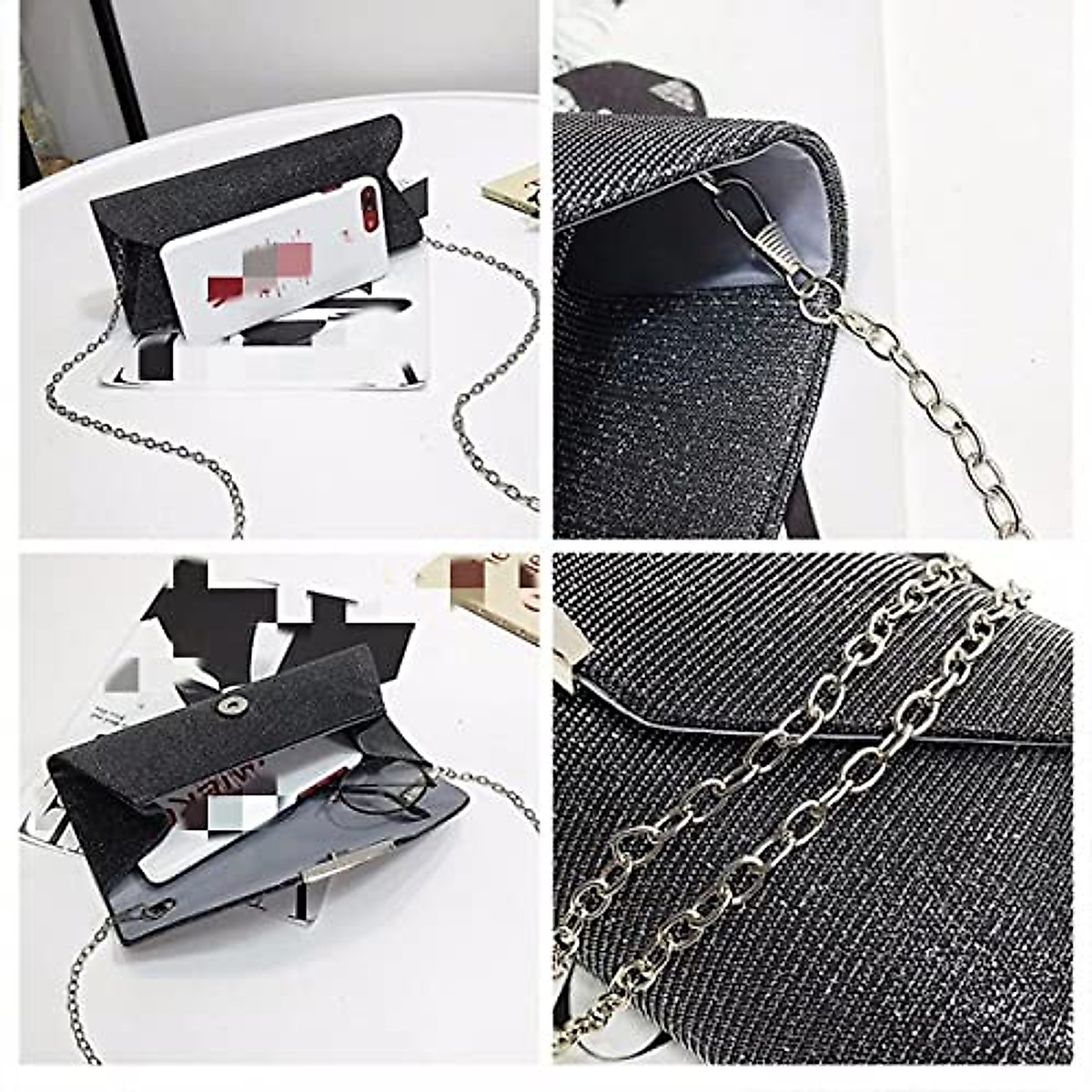 WIGUYUN Women Gleaming Evening Bag Flap Magnet Handbag Clutch Ladies Chain Shoulder Cross-body Purse Grey