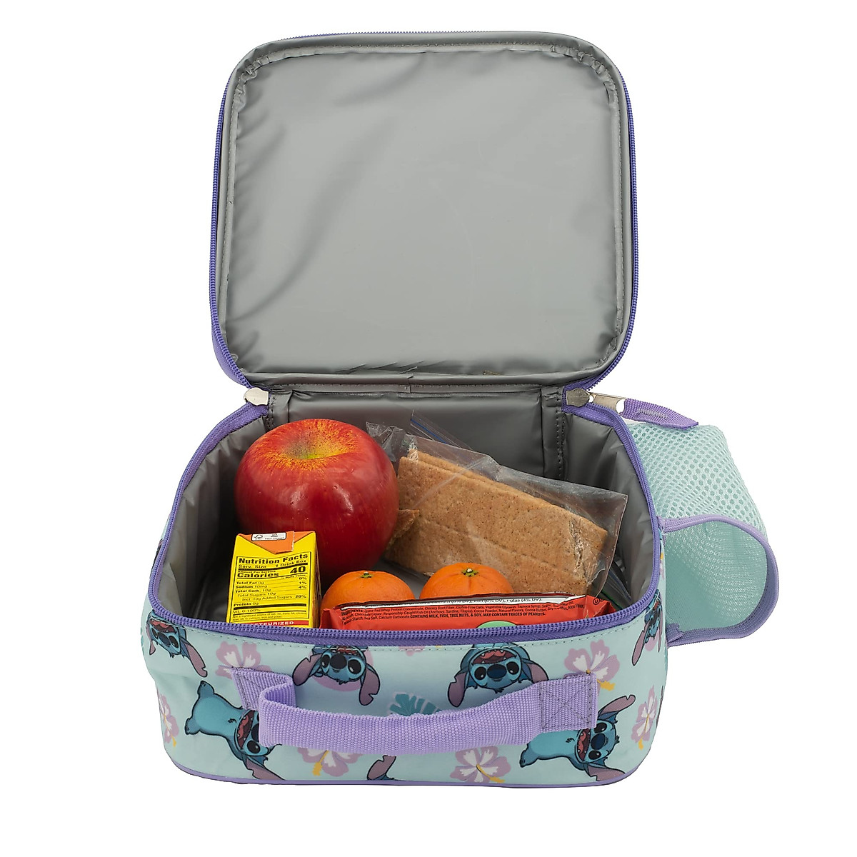 Disney Stitch Lunch Box Set for Boys & Girls, Stainless Steel Water Bottle with Carabiner Clip and Ice Pack, Insulated & Waterproof Lunch Bag with Zipper, 4 Pieces