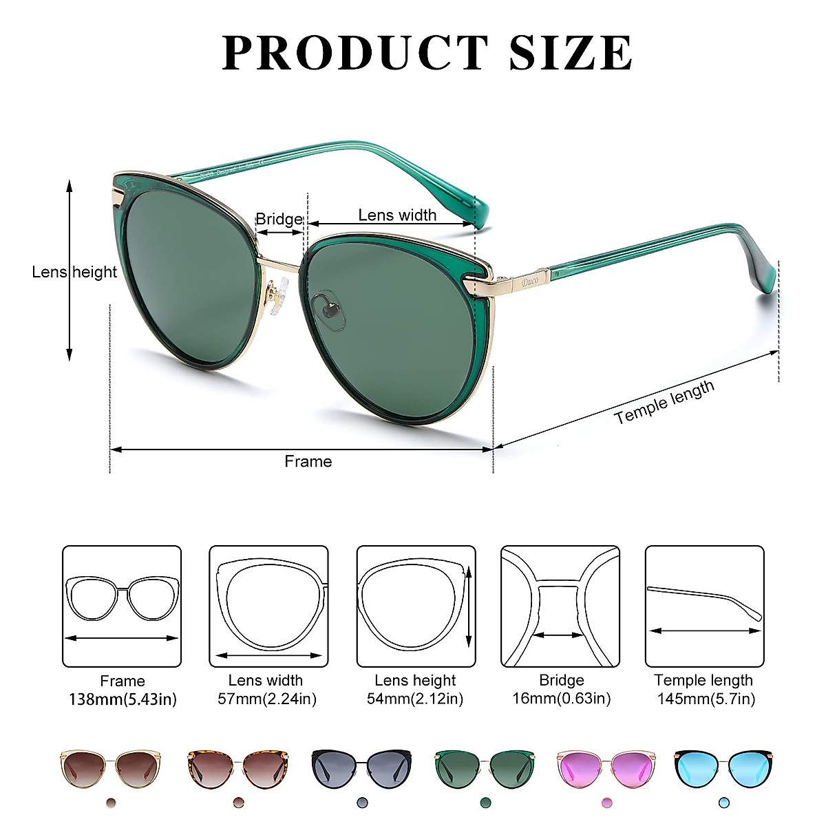 DUCO Cat Eye Sunglasses for Women Retro Polarized Womens Sun Glasses 90s Vintage Shades UV Protection DC1222