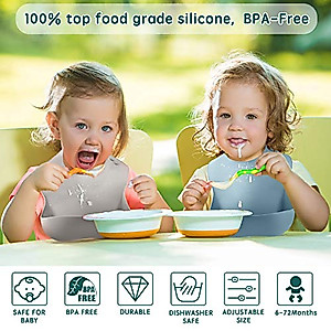 Silicone Baby Bibs for Girls and Boys, Waterproof Feeding Bibs for Babies (6-72months) Blue