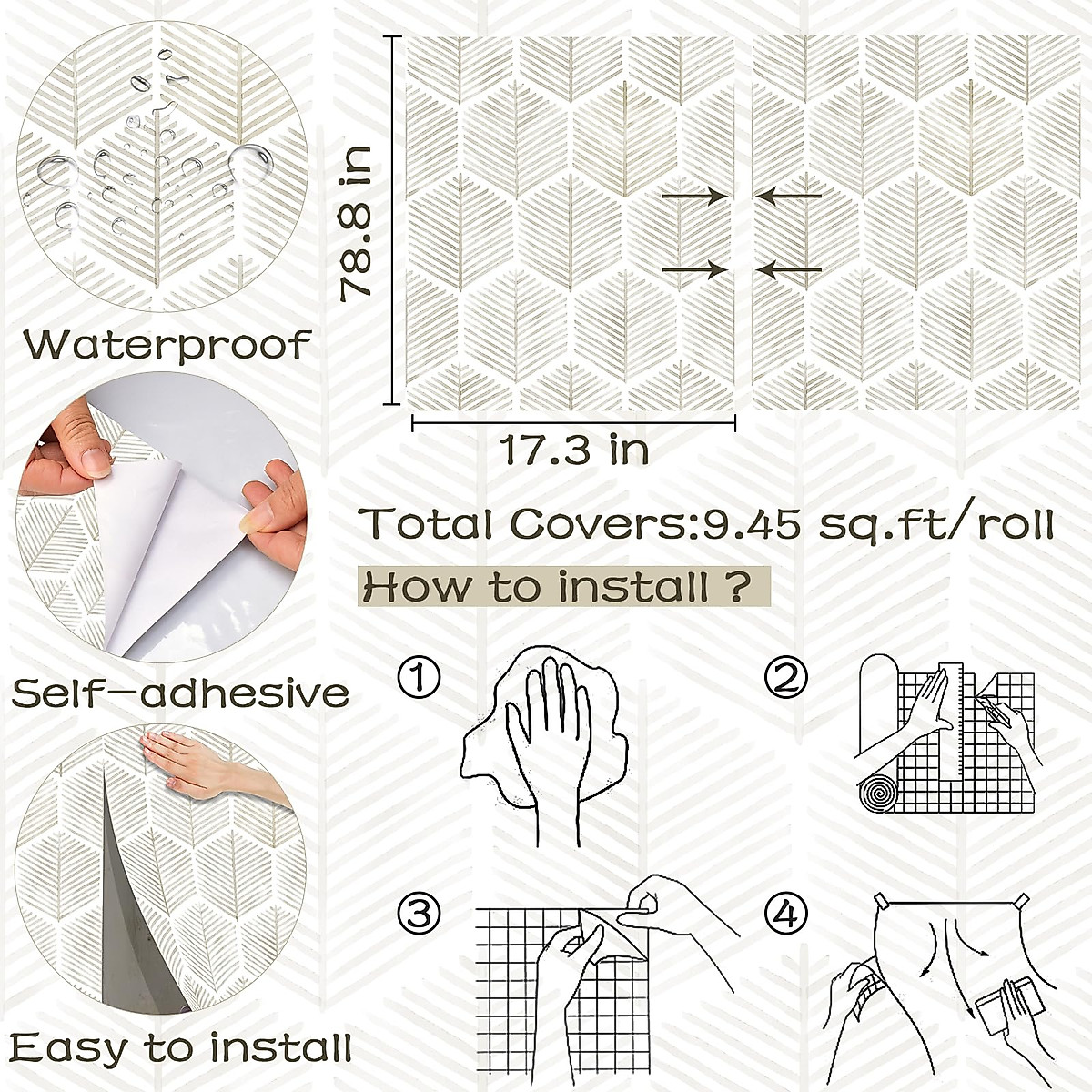 Modern Peel and Stick Wallpaper 17.3''×78.8'' Self Adhesive Wallpaper Boho Contact Paper Beige and White Geometric Wallpaper Removable Decorative Wallpaper for Bedroom Bathroom Cabinets Decor Vinyl