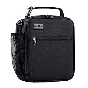 AmHoo Lunch Box Insulated Bag Thick Healthy Aluminum Foil Water-Resistant Fabric With Bottle Holder Shoulder Strap for Adult Men,Women Work,Kids Boys Girls School Picnic lunchbox Black