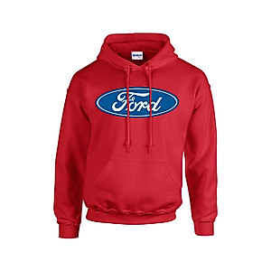 Trenz Shirt Company Ford Ford Logo Design Hoodie Motor Company Car Enthusiast Pullover Hood Classic Retro Oval Hooded Sweatshirt - Red - Large