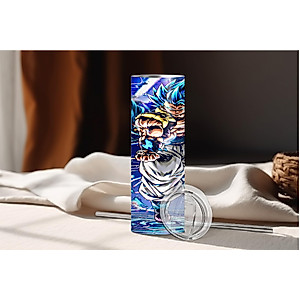 Dragon Tumbler, 20oz Stainless Steel Tumbler with Lid and Straw, Double Wall, Leak Proof, Colorful Funny Anime Prints, Beautiful Birthday Gift for Men or Women. (Blue)