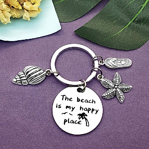Vadaka Beach Lover Gift Keychain Beach Jewelry Beach Keyring Stainless Steel Key Chain Birthday Christmas Graduation Gift for Women Girl Teens Beach Lover
