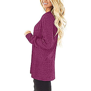 Jescakoo Womens Long Sleeve Tops Loose Fall Tunic Shirts V Neck Workout Fuchsias S
