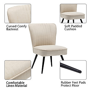 Alunaune Accent Chair Set of 2 Upholstered Living Room Chairs Modern Bedroom Furniture Sets Armless Slipper Club Chair Guest Reception Couch Comfy Wingback Single Sofa-Ivory