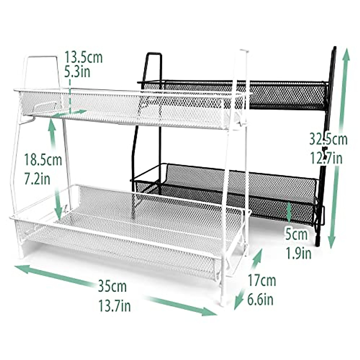 Glynae Kitchen countertop organizer spice rack L35 x W17 x H32.5 cm Bathroom counter organizer storage shelf easy to install and firm - Black