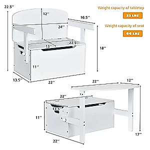 Costzon Kids Table and Chair Set, Convertible Toy Storage Bench with Built-in Handle for Kindergarten, Preschool, Kids Room, Playroom, Wood Reading Nook for Toddler Boys Girls Ages 3 to 7