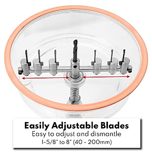 TOMMARS Adajustable Drywall Hole Saw Hole Cutter 1-5/8" to 8" (40-200mm) with ABS Dust Shield for recessed Lights, Ceiling Speakers, Vent Holes