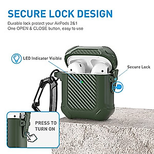 Maxjoy for AirPods 2 Case Cover, Airpods Protective Case with Lock Gen 2 Hard Shell Rugged Shockproof Cover with Keychain Compatible with Apple Airpods2 Airpods 1 Generation, Army Green