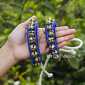 Art of Creation Kathak Dancing Ghungroo Anklet Pair 1 Line Big Indian Classical Dancers Musical Instrument Bharatnatayam Ghungru (Blue Paded 1 Line 20 Bell)