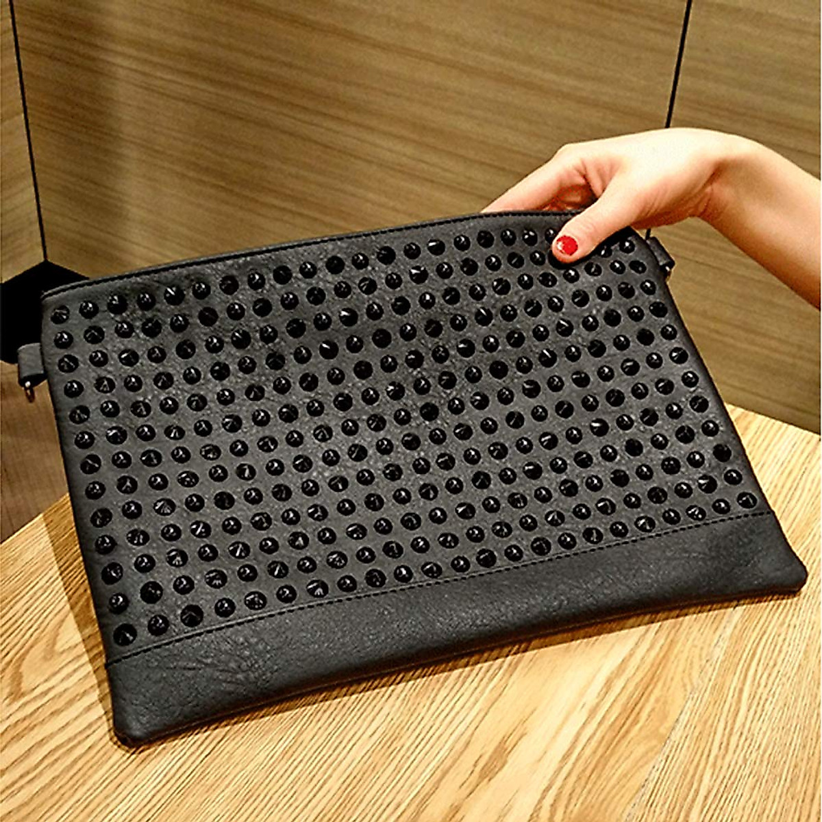 Segater® Women & Men Rivet Clutch Ladies Punk Style Purses Soft Leather Studded Cell Phone Shoulder Bag Crossbody Bag