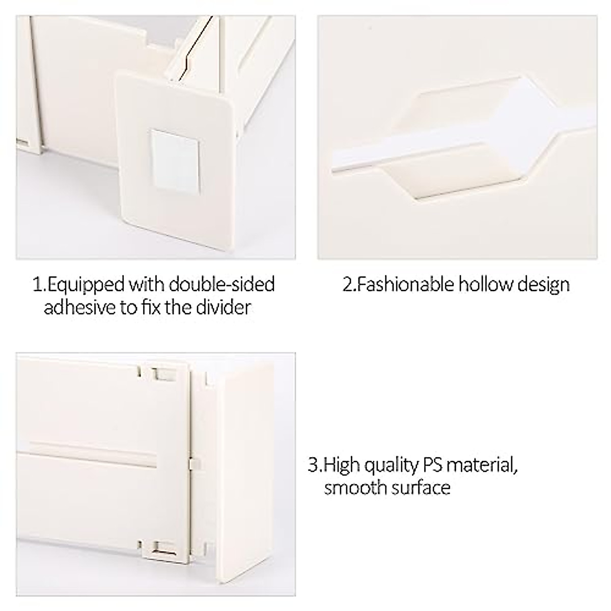 acDesign 4-Pack Drawer Dividers Organizer Expands from 12.8-21.65 Inch, Plastic Adjustable Separators for Bedroom, Bathroom, Closet, Socks, Clothing, Office, Kitchen Utensils (White)