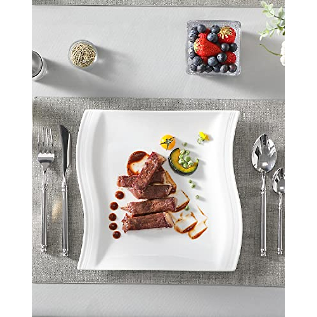 MALACASA White Square Dinner Plates - 10 Inch Porcelain Serving Plates Set of 6, Modern Ceramic Salad Dessert Plates, Dishwasher, Oven and Microwave Safe Kitchen Plates, Series Flora