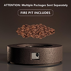 COSIEST 40.5-inch Outdoor Propane Fire Pit Coffee Table w Sandstone Round Base Patio Heater, 50,000 BTU Stainless Steel Burner, Free Lava Rocks, Rain Cover