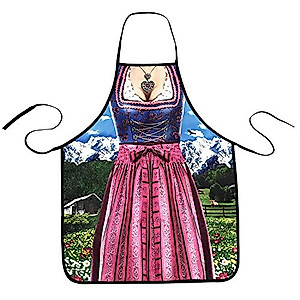 MOMOONNON Dirndl Apron German Lederhosen Apron Oktoberfest Bavarian Kitchen Cooking Grilling BBQ Baking Apron for Women
