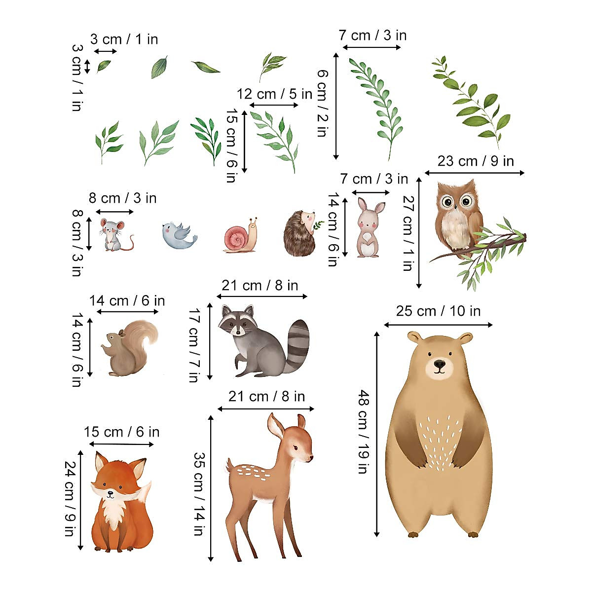 decalmile Woodland Animals Wall Decals Bundle with Squirrels on Branch Wall Stickers Baby Nursery Kids Bedroom Daycare Wall Decor