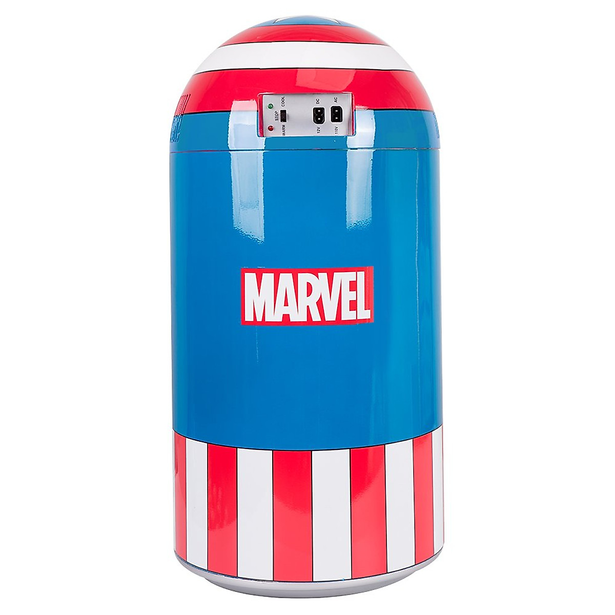 Marvel Comics Captain America Vintage Uniform Pattern Thermoelectric Cooler Mini Fridge, red/White/Blue, 14 L
