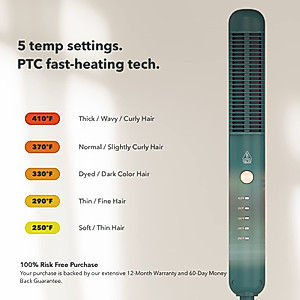 Hair Straightener Brush, Zao's Selection Ceramic Electric Straightening Comb for All Hair Types and Wigs, Less Damage & Easier-to-Use Hot Tool Than Flat Irons