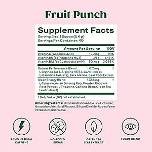 Bloom Nutrition Pre Workout Powder, Amino Energy with Beta Alanine, Ginseng & L Tyrosine, Natural Caffeine Powder from Green Tea Extract, Sugar Free and Keto Friendly Drink Mix (Fruit Punch)