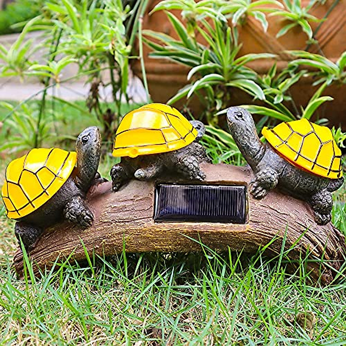 Solar Garden Turtle Statues Light, Outdoor Solar Turtles Decor with 3 Warm LED Lights, Waterproof Figurine Animal Light for Lawn Patio Backyard